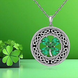 Celtic Knot Shamrock Necklace for Women Sterling Silver St Patricks Day Four Leaf Clover Necklace Good Luck Pendant CZ Jewelry Infinity Valentines Day Necklaces for Her Gifts
