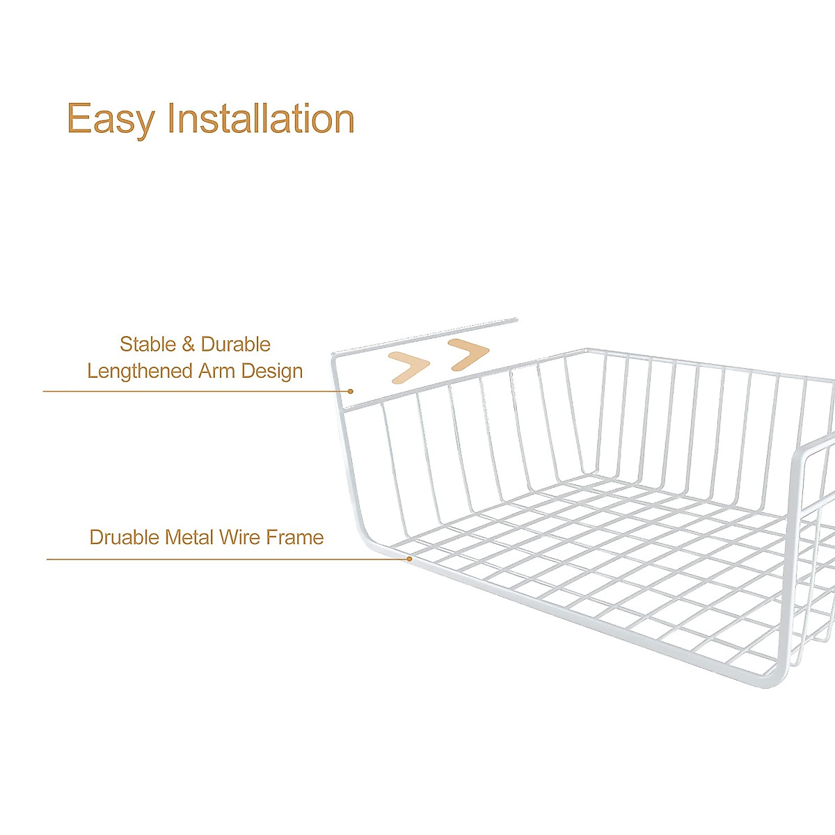 Under Shelf Basket, 4 Pack White Wire Rack, Slides Under Shelves for Storage Space on Kitchen Pantry Desk Bookshelf Cupboard
