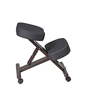 Office Star Ergonomically Designed Knee Chair with Casters, Memory Foam and Espresso Finished Wood Base, Black,Espresso Wood Base,KCW778