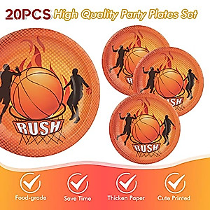 Juhap 41Pack Boy Basketball Birthday Party Supplies, Sports Themed Party Tableware Set Includes 20 Dessert Plates 20 Napkins and 1 Tablecloth for Basketball Theme Birthday Party Decorations