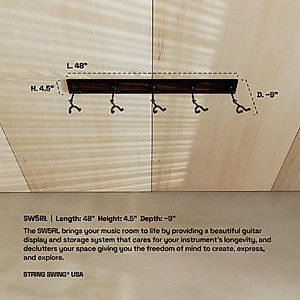 String Swing Guitar Wall Rack - Multiple Guitar Wall Mount - Guitar Organizer for Acoustic & Electric Guitars - 5 Padded Arm Hangers & Copper Slatwall Rail - Wall Mount Guitar Rack - MADE IN USA