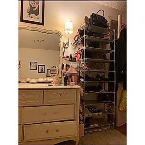 Fansdurack Shoe Rack-Shoe Rack Storage Organizer 10 Tier Shelf 9 Tier Non-Woven Compartment Portable Shoe Rack With Dustproof Cover Vertical Shoe Rack for Cloest Easy to Assembly (Grey)