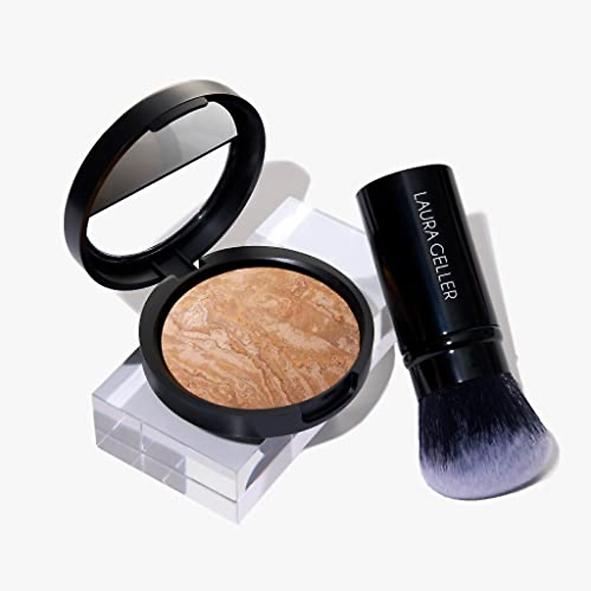 LAURA GELLER NEW YORK Baked Balance-n-Brighten Foundation with Retractable Airbrush Kabuki Brush Makeup Set, Medium (2 PC)