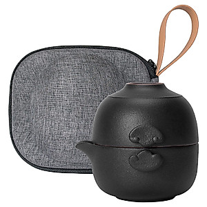 HEER Chinese Travel Gaiwan Tea Set for One, Ceramic Small Kungfu Teapot with Teacup for Adults, Japanese Style Tea Accessories for Tea Lovers.