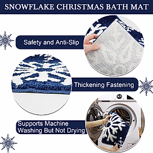 Lindameler Christmas Bathroom Rugs Winter Red Snowflake Christmas Bath Mat for Bathroom Extra Soft Absorbent Washable Non Slip Shower Mat Cute Lovely Christmas Holiday Rugs 20''x32'' (Blue,20''x32'')