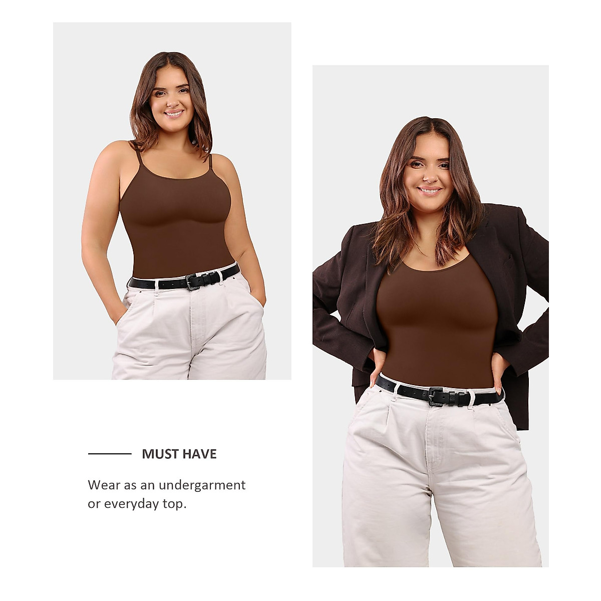 FeelinGirl Women's Compression Tank Top Seamless Body Shaper Camisole Shapewear Tank Tops for Women Brown L