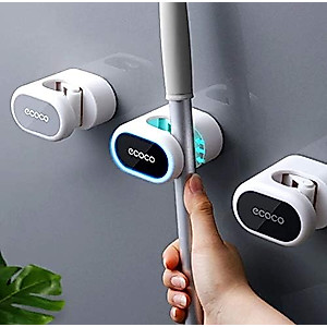 Queego Mop Broom Holder,Wall Mounted Household Adhesive Storage Hanger Hook Racks Kitchen Bathroom Organizer (3pcs)