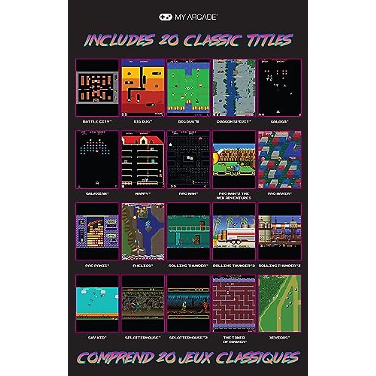 My Arcade Mini Player 10 Inch Arcade Machine: 20 Built In Games, Fully Playable, Pac-Man, Galaga, Mappy and More, 4.25 Inch Color Display, Speakers, Volume Controls, Headphone Jack, Micro USB Powered
