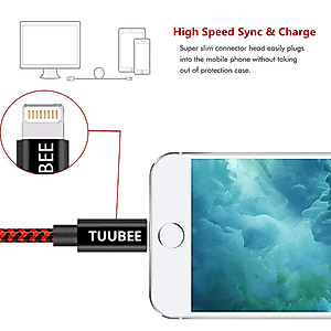 iPhone Charging Cable, 3 Pack 10FT TUUBEE Durable iPhone Charger Cable Nylon Braided Lightning Cord Fast Charging & Syncing iPhone Chargers Compatible iPhone XS/Max/XR/X/8P/8/7/6/iPad(Red&Black)