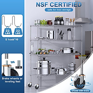 Luxspire Wire Shelving Unit with Wheels, 2400LB Heavy Duty NSF Commercial-Grade Adjustable Storage Shelves, Metal Shelving Utility Rack, Kitchen Garage Organizer Shelf Rack,4-Tier 48x18x72 in, Chrome