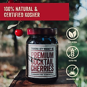 Traverse City Whiskey Co. Premium Cocktail Cherries | Cocktails & Desserts | All American, Natural, Certified Kosher, Stemless, Slow-Cooked Garnish for Old Fashioned, Ice Cream Sundaes & More