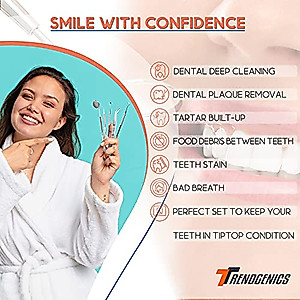 TrendGenics Dental Tools Plaque & Calculus Remover for Teeth Cleaning Dentist Kit Dental Pick Mirror Tooth Professional Tongue Scraper Tartar Remover Tool Stainless Steel Hygiene Dentist Set