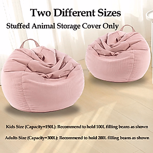 LPMOERA Stuffed Animal Storage Bean Bag Chair Cover (No Filler) For Kids and Adults.Soft Stuffable Bean Bag For Organizing Children Plush Toys or Memory Foam Caramel L for Adults
