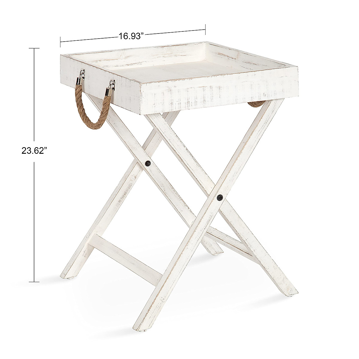 Kate and Laurel Bayville Vintage Tray Table, 17" x 17" x 24", White, Rustic Coastal Tray for Display and Storage