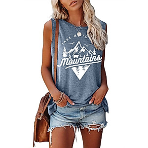Summer Travel Camping Adventure Tops for Women Casual Girls Trip Mountain Natural Scenery Bear Graphic Tank Tops Cotton Sleeveless Loose Fit Plus Size Top Shirts Blue,XL