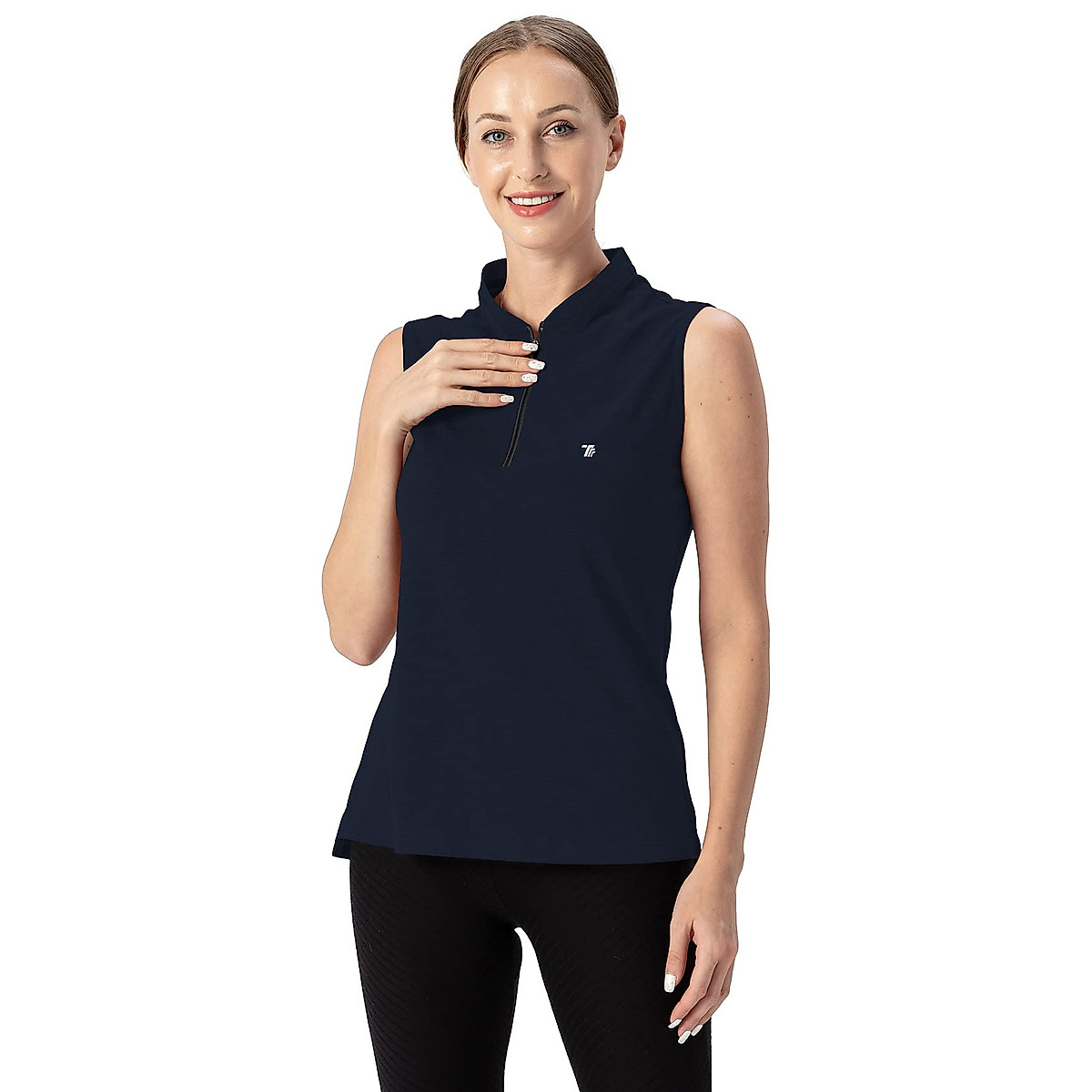 YSENTO Ladies Golf Shirts Apparel Clothes Outfits Sleeveless 1/4 Zip Dry Fit UPF 50+ Tennis Polo Tank Tops Navy Size L