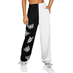 Teen Girls Womens Sweatpants Lounge Baggy Cotton Casual Joggers High Waist Athletic Pant Winter Sweatpants Loose Fit Lounge Trousers Bottom Yoga Jogger Pants A290 Black