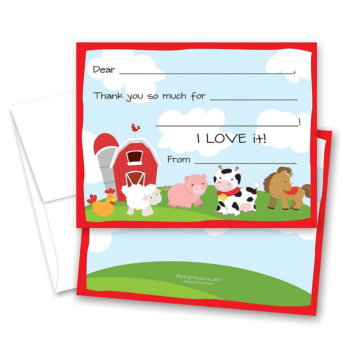 20 Barnyard Fill-in Children Birthday Thank You Cards