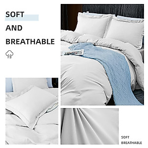 BBANGD Duvet Covers Queen Size - Ultra Soft and Breathable Bedding Comforter Cover Set Washed Microfiber 3 Pieces with Zipper Closure Duvet Cover and 2 Pillow Shams (White)