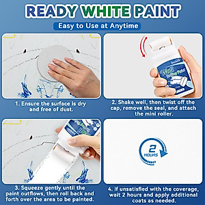 White Paint for Wall, Portable Integrated Paint Roller, Easy to Apply Small Drywall Repair Kit, Fast-Drying White Paint, Water-Based Wall Paint Touch Up (XGS-1Pack)