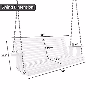 Porch Swing Outdoor, 5.5 FT Wooden Hanging Swing Bench with Cupholders and Hanging Chains Adults Heavy Duty 800lbs Capacity for Front Porch Garden Deck Patio Backyard Balcony
