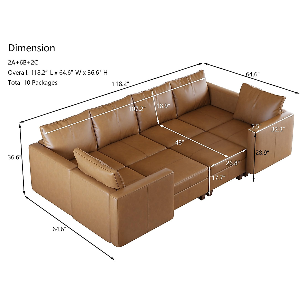 EASE MOOSE Modular Sectional Sleeper Sofa Bed ，Faux Leather sectional Modular Sofa Sectional Couch Modular Couch with Storage