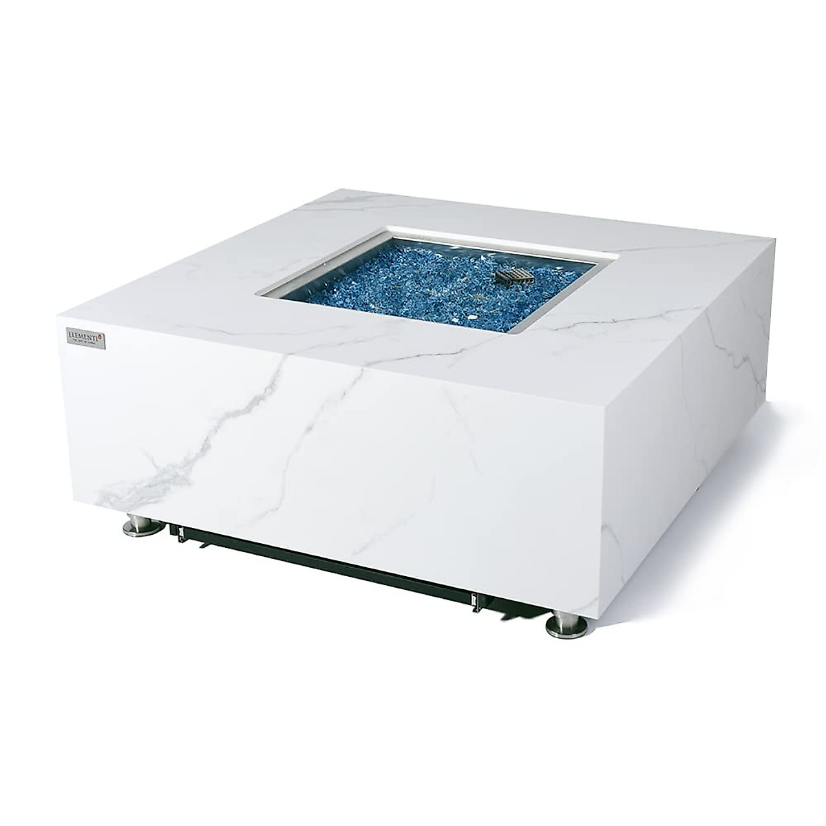 Bianco Marble Fire Pit 39.4" x 39.4" Outdoor Patio Firepit Includes Fire Glass Modern Fire Pits & Outdoor Fireplaces for Garden, Deck, Indoor & Outdoor Heating