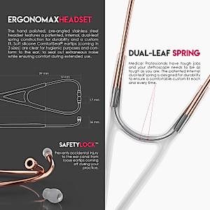 MDF Instruments, ProCardial Core™ Cardiology Stainless Steel Dual Head Adult-Pediatric Stethoscope with Adult Cardiology Bell Convertible Attachment - Free-Parts-for-Life (MDF797DD) (Rose Gold/White)