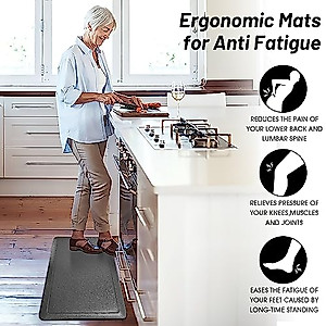 Zenovaire Anti Fatigue Mats for Kitchen Floor Kitchen Mat Cushioned Mat Grey Kitchen Rug Non Slip Waterproof Memory Foam Ergonomic Comfort Rug Standing Desk Mat for Floor Office Sink Laundry, 17"X 28"