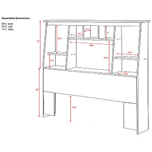 Prepac Sonoma Traditional Full/Queen Headboard with Slant-Back Bookcase, Functional Tall Bookcase Headboard 10.25" D x 65.75" W x 55.75" H, Black, BSH-6656