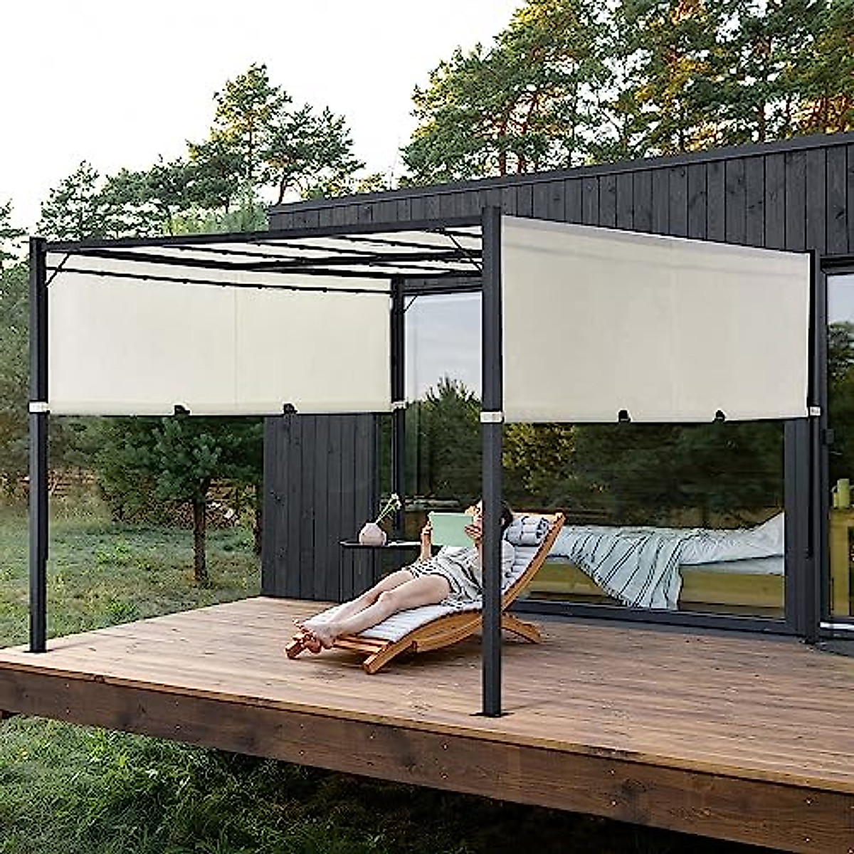 10 x 10 ft Pergola, Outdoor Pergola with Retractable Sun Shade Canopy and 60 Solar String Lights, Patio Metal Gazebo for BBQ, Party, Wedding, Patio, Backyard, Deck, Garden Beige