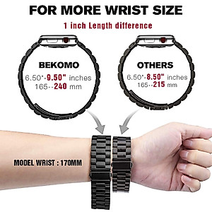Bekomo Compatible with Apple Watch Band 49mm 44mm 45mm 42mm 40mm 38mm 41mm, Stainless Steel Metal XL large iWatch Bands with 2 Pack Tempered Glass Screen Case for Series Ultra 87654321SE for