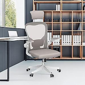 Monhey Ergonomic Office Chair Office Chair with Lumbar Support & Headrest & Flip-up Arms Height Adjustable Rocking Home Office Desk Chairs Swivel High Back Computer Chair Warm Taupe Mesh Study Chair