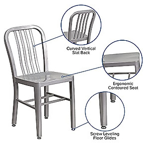 EMMA + OLIVER Commercial Grade Silver Metal Indoor-Outdoor Chair