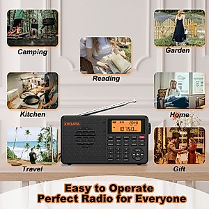 XHDATA D109 Portable Shortwave Radio - Battery Operated AM FM SW LW World Band Radio DSP Good Reception Radio with Great Sound Mp3 Speaker Wireless BT Alarm Clock Sleep Function TF Card Support