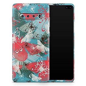 DesignSkinz Blue & Coral Abstract Butterfly Sprout Protective Vinyl Decal Wrap Skin Cover Compatible with The Samsung Galaxy S20 (Screen Trim & Back Glass Skin)