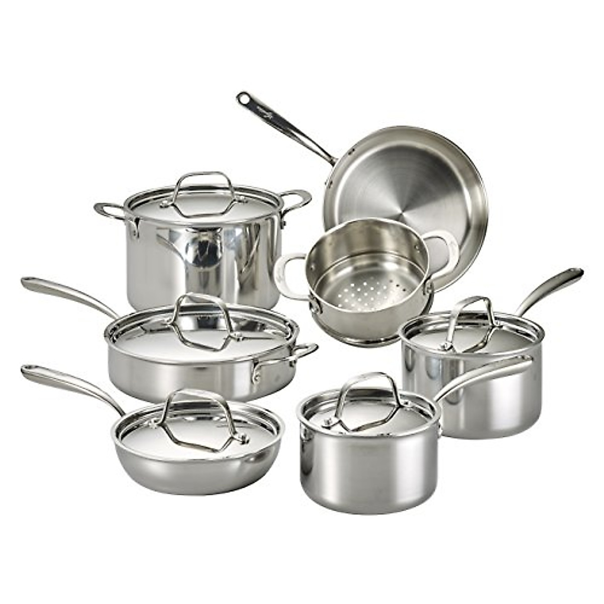 Lagostina Q940SC64 Tri-Ply Stainless Steel Multiclad Dishwasher Safe Oven Safe Metal Lid Cookware Set , 12-Piece, Silver