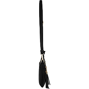 B BRENTANO Vegan Mini Multi-Zipper Crossbody Handbag Purse with Tassel Accents (Black.)