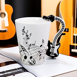 LanHong Guitar Mug Music Coffee Mug Guitar Coffee Mug Gifts for Musician Guitar Players Music Lovers - 13.5 oz Guitar Coffee Cup Music Teacher Guitar Gifts for Men Women Friend