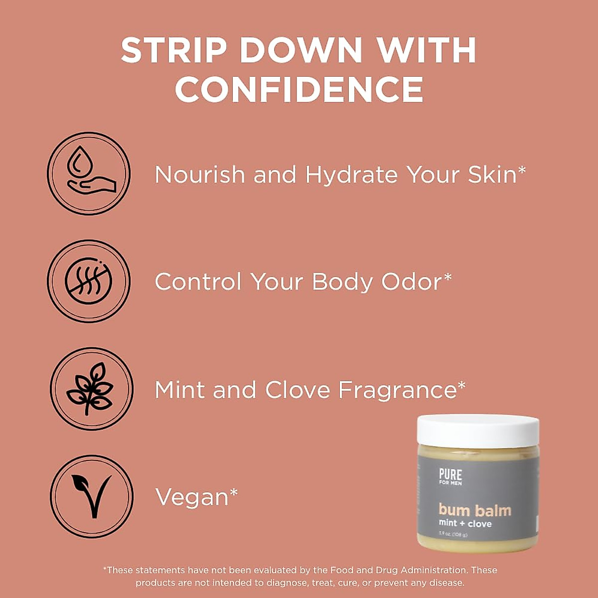 Pure for Men Bum Balm | Raw Lotion for Men | All Purpose Skin Hydration and Deodorizing Balm | Raw Shea Butter, Mint and Clove | 3.8 oz.