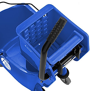 Dryser Commercial Janitorial Cleaning Cart on Wheels with Shelves and Vinyl Bag & Commercial Mop Bucket with Side Press Wringer, 26 Qt. Blue