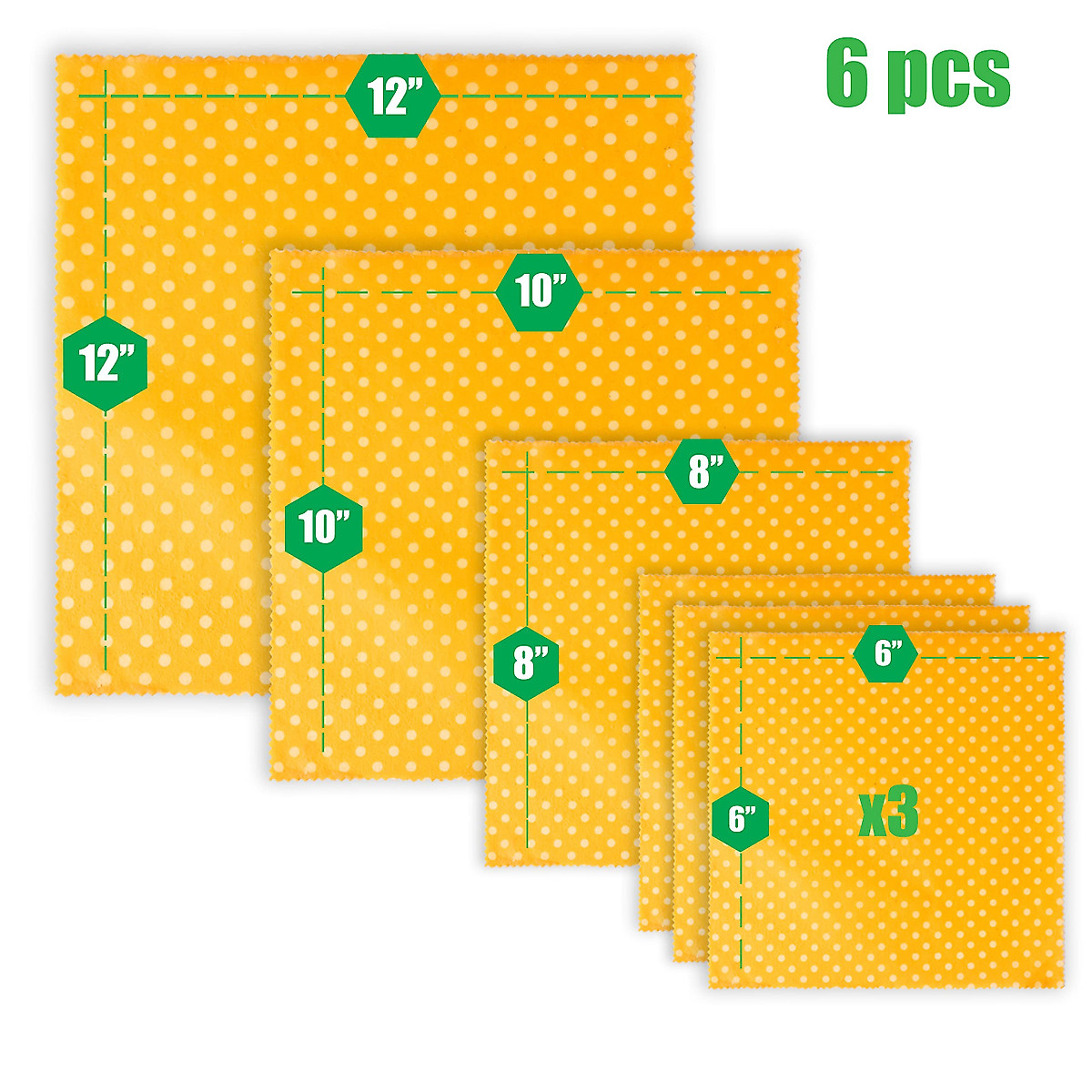 Beeswax Gifts Reusable Beeswax Wrap Set of 6, Washable and Sustainable Food Wraps with Jojoba Oil, Cotton Bees Wax Food Storage Covers For Fruits, Vegetables, Bread, Produce (Made in Ukraine)