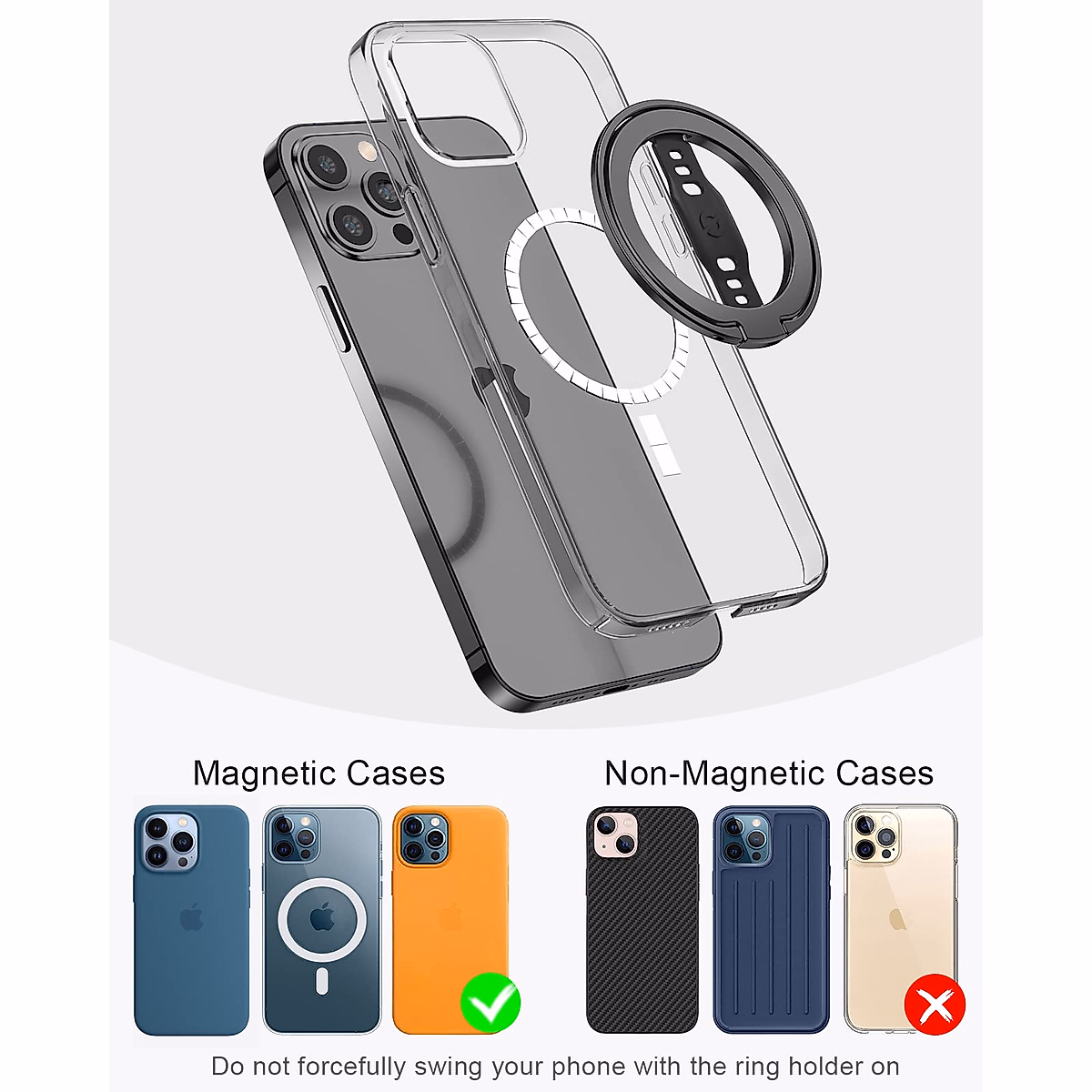 EWA MagOne 2023 (Edition Aluminium) [Compatible with Magsafe] Phone Grip Stand with Silicone Finger Strap, Removable Magnetic Ring Holder Kickstand Loop, for iPhone 15, 14, 13, 12 Pro/Max
