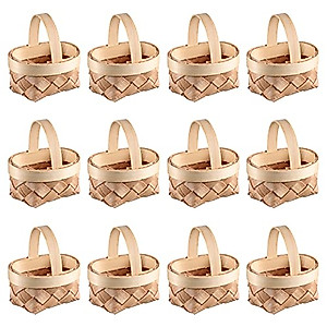 Yardwe 12pcs Mini Woven Baskets with Handles, Wood Chip Baskets, Miniature Flower Baskets, for Wedding Party Favors Crafts Farmhouse Decor (2.4 x 2 x 2.4 Inch)