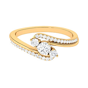 Diamond Past Present Future Bypass Ring | HI-SI Quality | Three Stone Promise Engagement Jewelry for Her, 14K Yellow Gold, Size:US 5.00