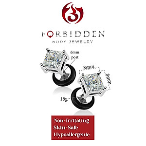 16g Surgical Steel Square Crystal Dia Cut Cheater Plug Earrings (Clear CZ)