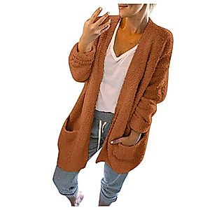 Akabsh Women Casual Sweatshirt Solid Winter Warm Soft Wool Pockets Cardigan Coat Outwear