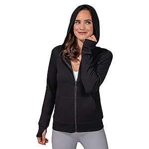 90 Degree By Reflex Womens Full-Zip Fleece Lined Hoodie Sweatshirt Jacket - Black - Medium