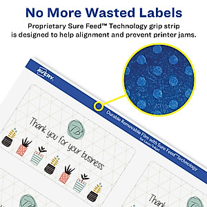 Avery Durable Removable Rectangle Labels with Sure Feed Technology, 2" x 3.5", Matte White Film, Water-Resistant, Print-to-The-Edge, Laser/Pigment-Based Inkjet Printable, 120 Removable Labels Total