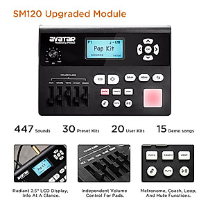 HXW SD61-5 Professional Electric Drum Set Mesh Electronic Drum Kit with 447 Sounds, Dual-zone Snare, Cymbal With Choke, Kick Tower, Support to Add Extra Tom & Cymbal